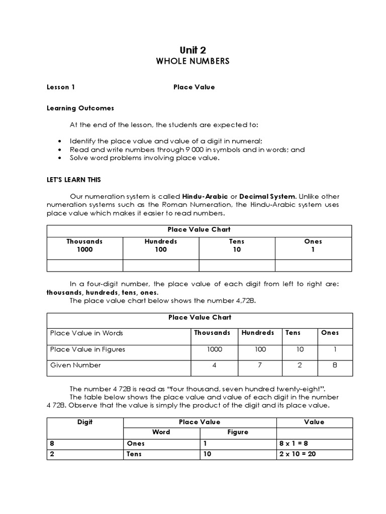 Unit 2 Whole Numbers | PDF | Subtraction | Division (Mathematics)