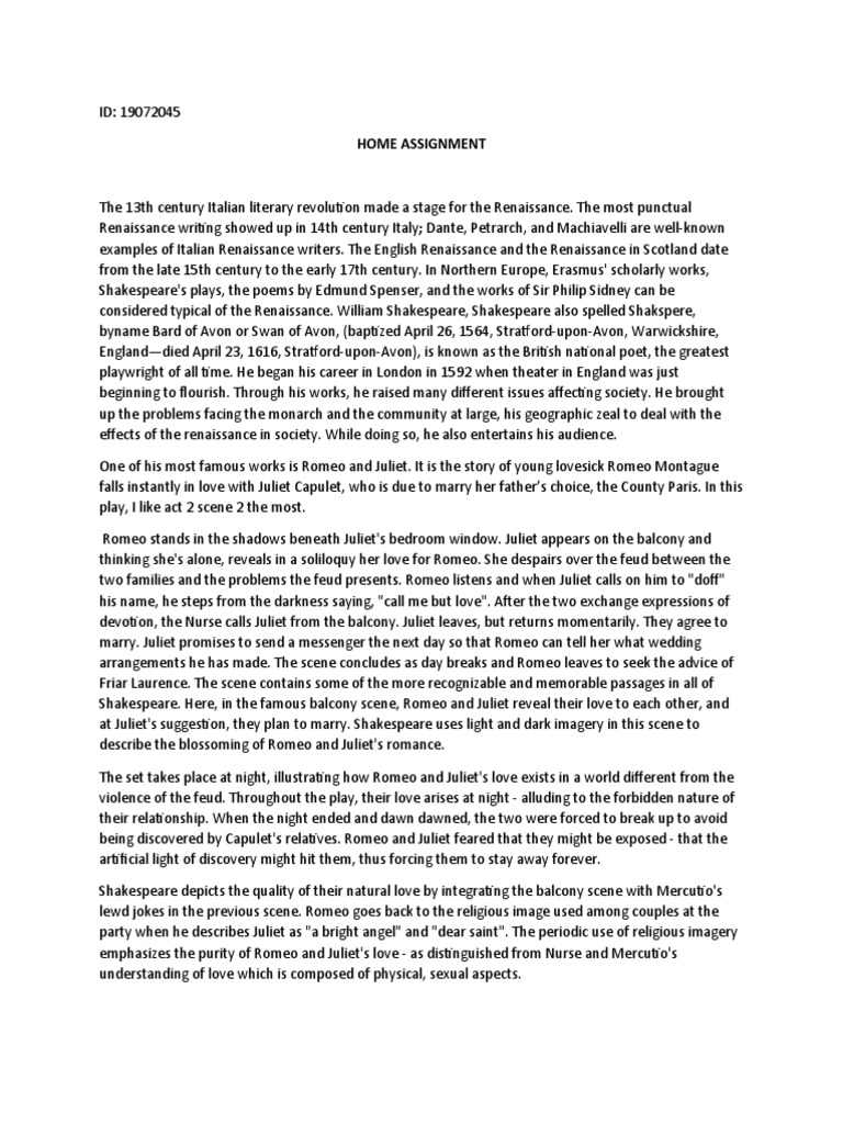 Home Assignment | PDF | Romeo And Juliet | Characters In Romeo And Juliet