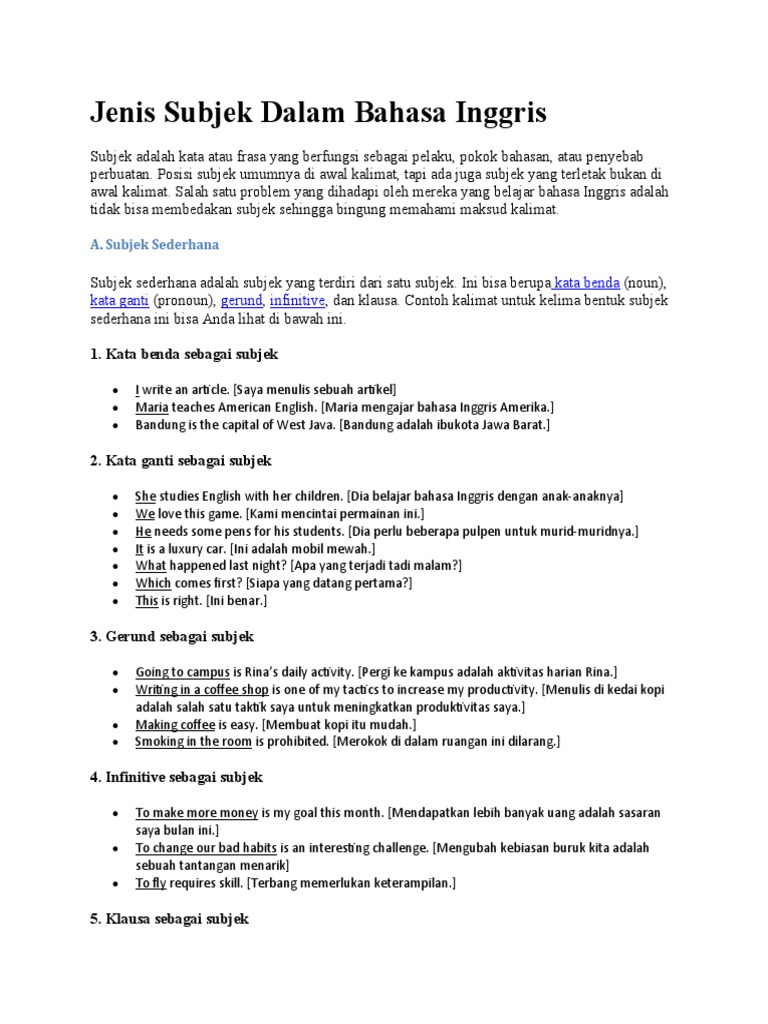 Jenis Subjek Dalam Bahasa Inggris-1 | PDF