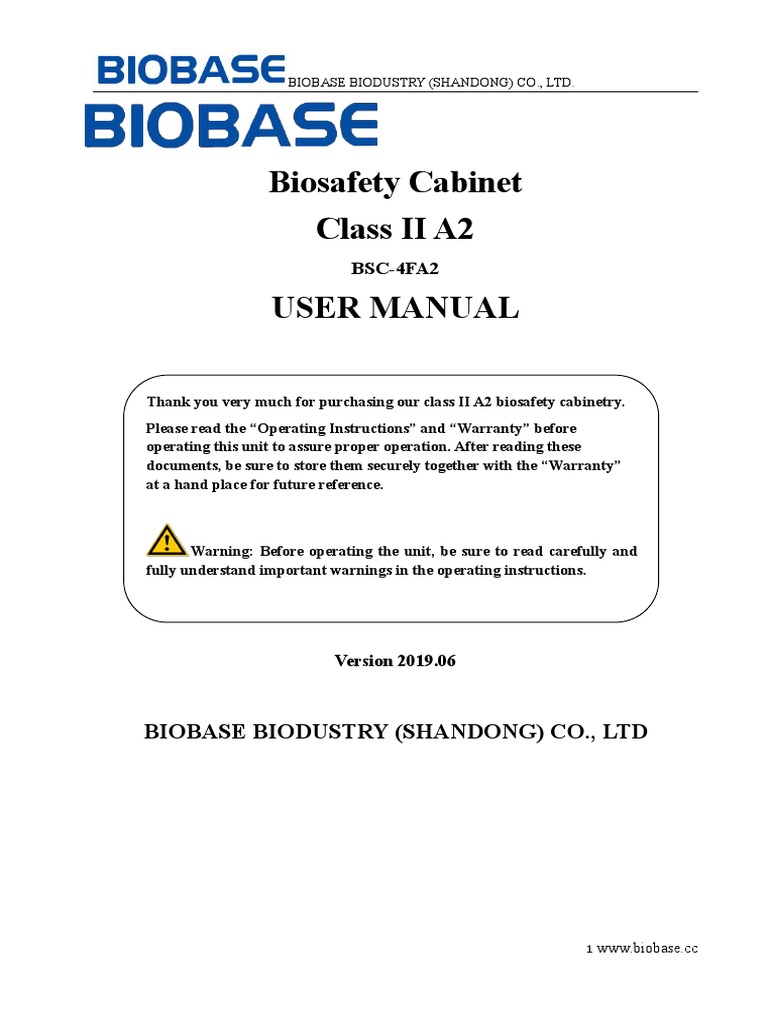 Biobase Class II A2 BSC-4FA2 Manual | PDF | Screw | Valve