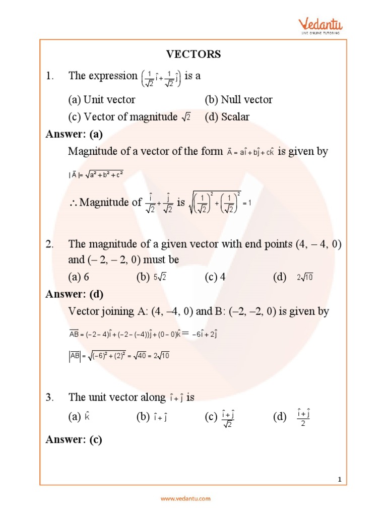 NEET Vectors Important Questions | PDF | Euclidean Vector | Angle
