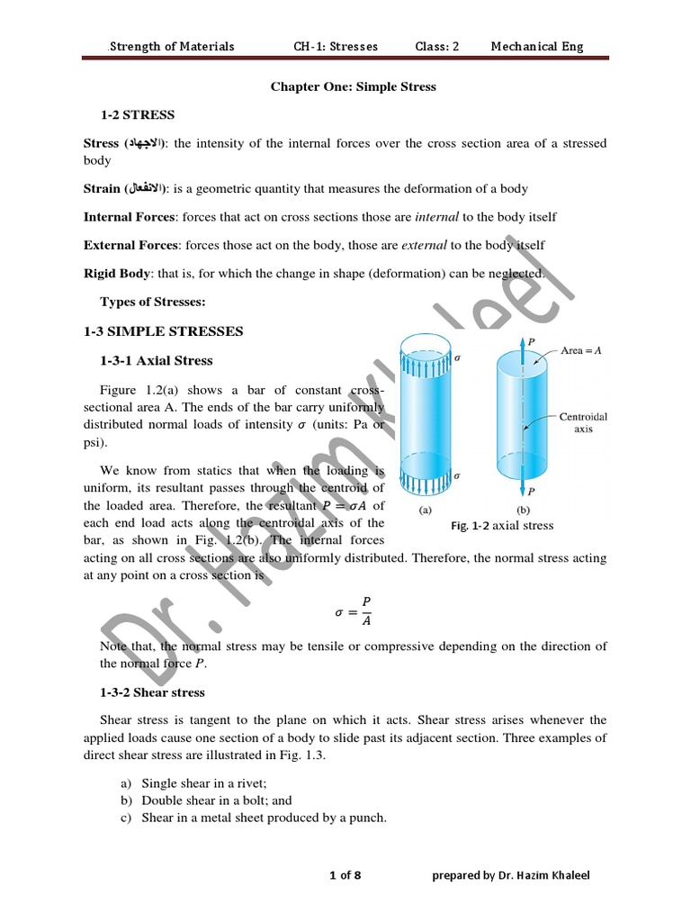 1-3 Simple Stresses 1-3-1 Axial Stress | PDF | Deformation (Engineering ...