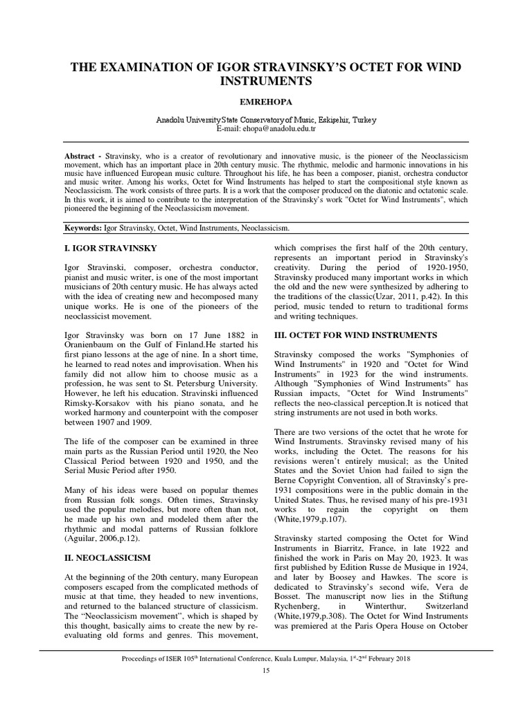 The Examination of Igor Stravinsky'S Octet For Wind Instruments | PDF | Variation (Music ...