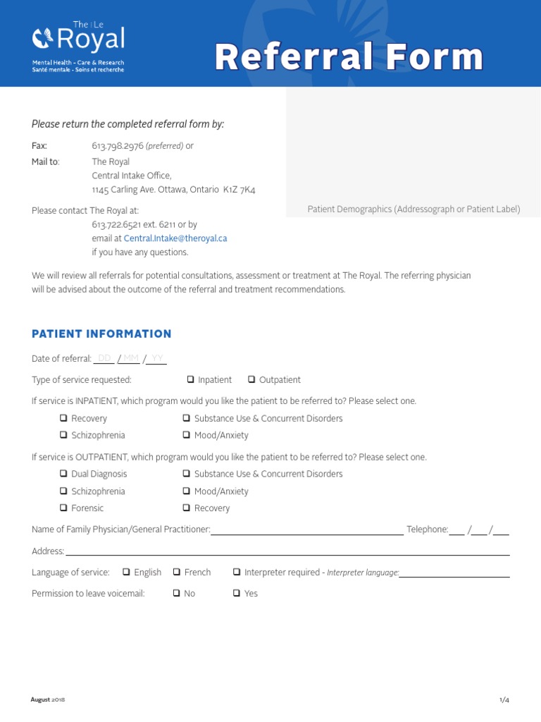 Central Intake Referral Form | PDF | Substance Abuse | Patient
