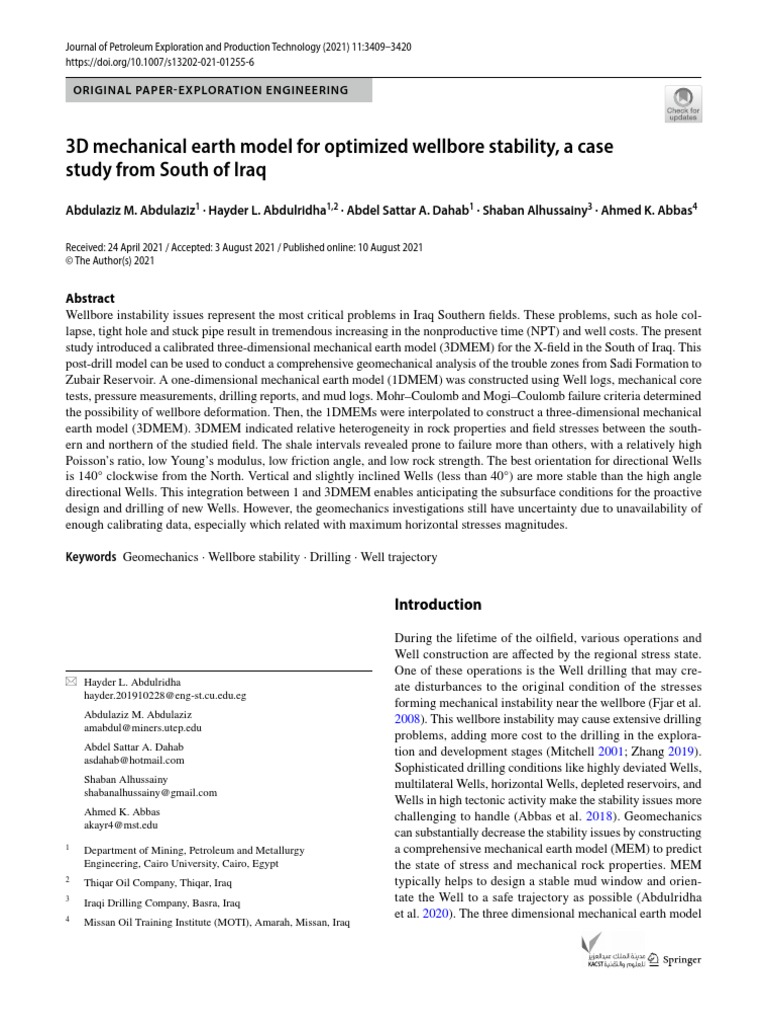 3D Mechanical Earth Model For Optimized Wellbore Stability, A Case ...