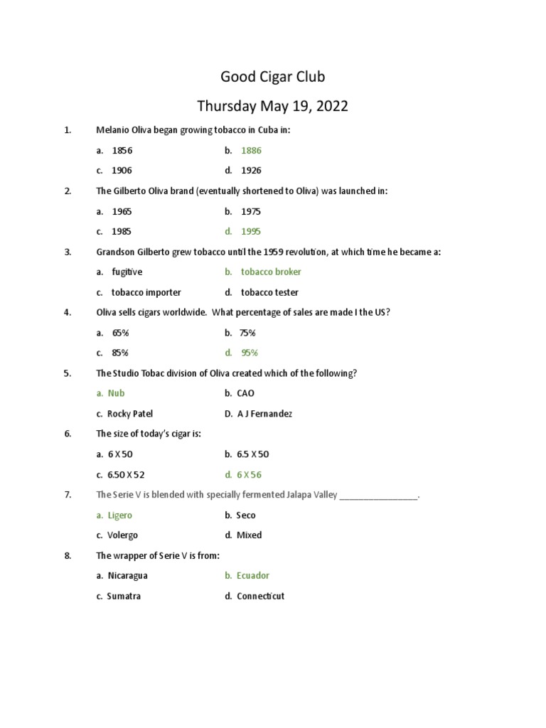 Good Cigar Club Quiz May 2022 1 | PDF