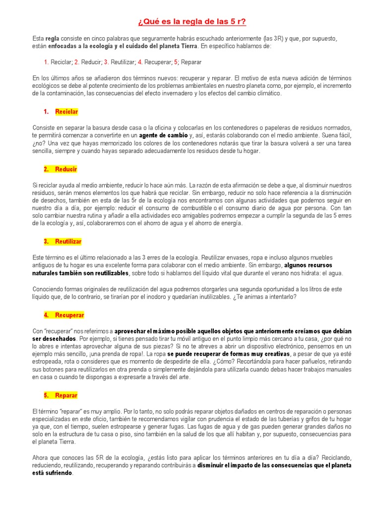 Qué Es La Regla de Las 5 R | PDF | Residuos | Reciclaje
