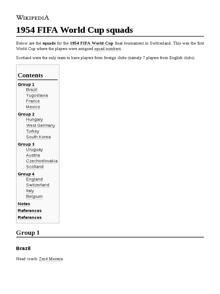 1954 FIFA World Cup Squads | PDF | Fifa Competitions | Association ...