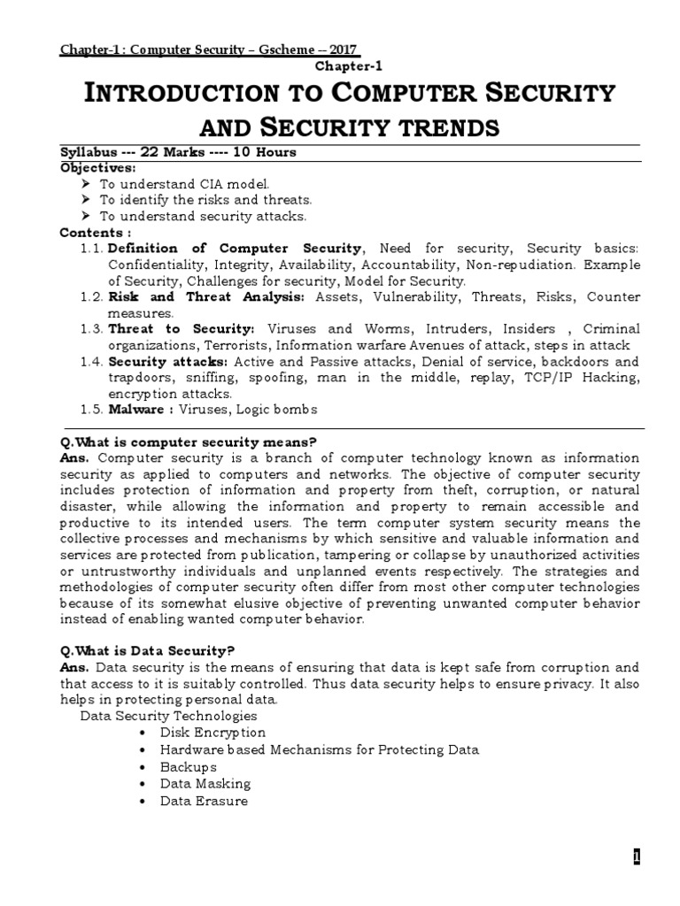 Chapter-1-Introduction and Security Trends Notes | PDF | Information ...