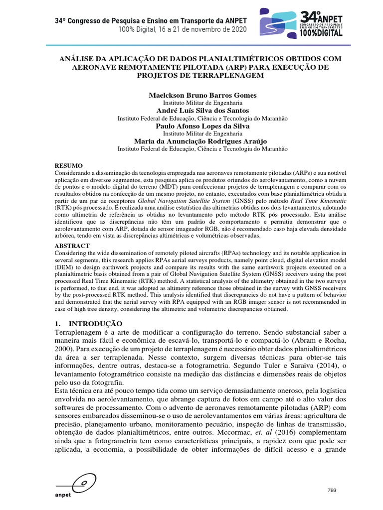 Análise Da Aplicação de Dados Planialtimétricos Obtidos Com Aeronave ...