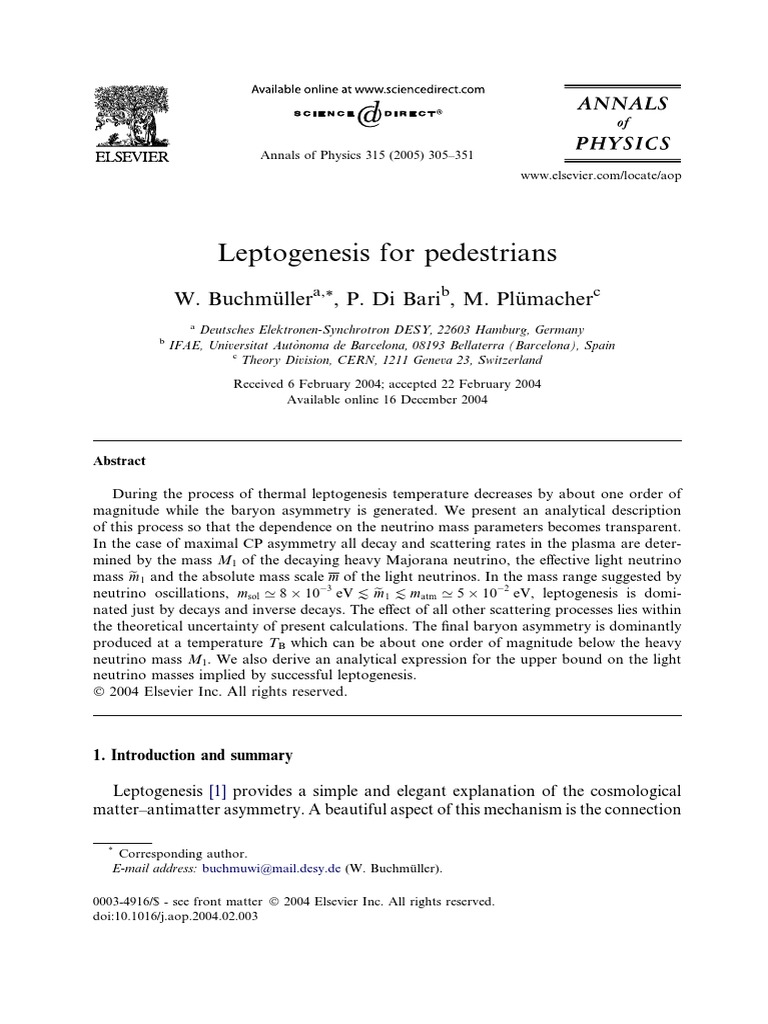Leptogenesis for non-experts: an analytical description | PDF ...