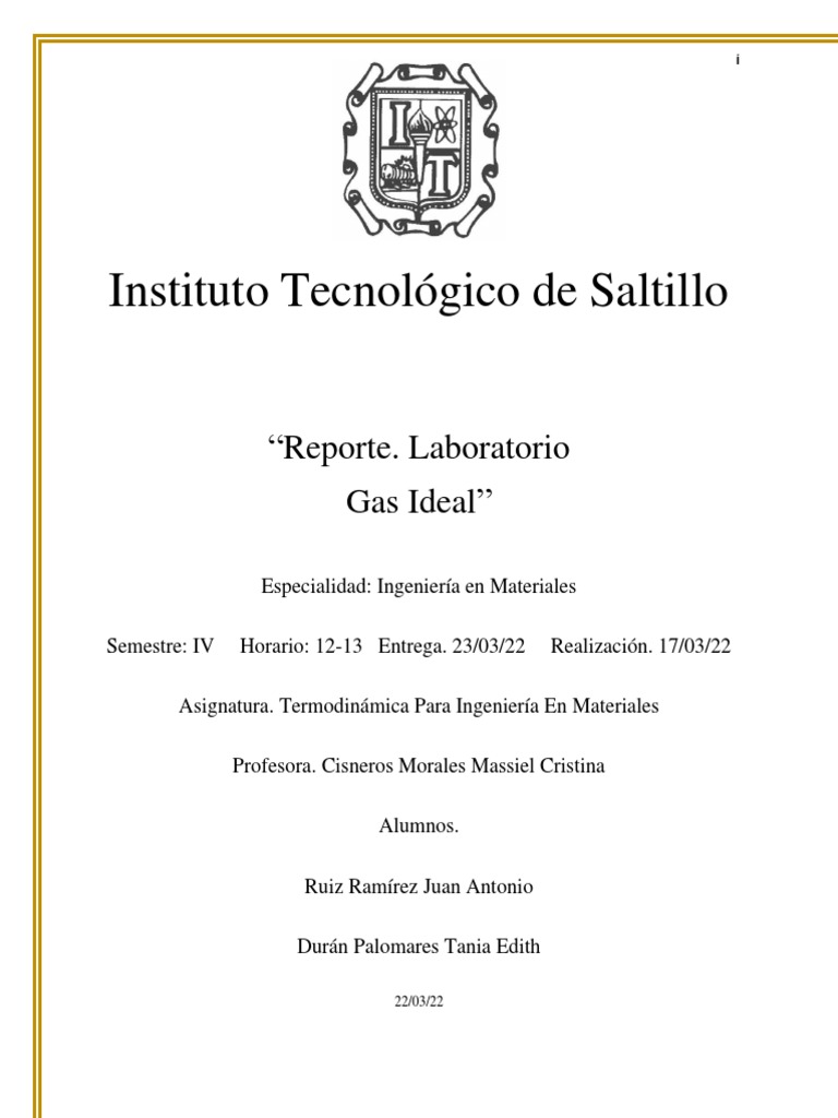 Reporte Gas Ideal | PDF | Gases | Temperatura