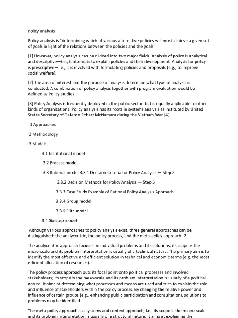 Policy Analysis | Policy Analysis | Policy