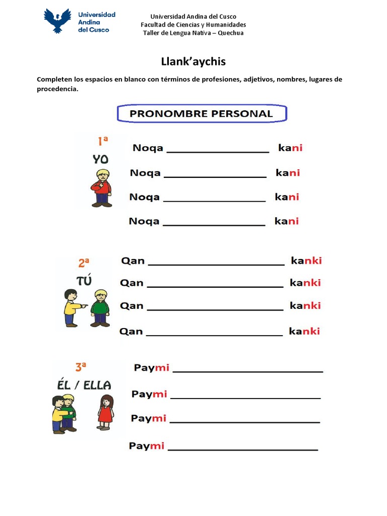 5 - Ficha de Trabajo Pronombres Personales | PDF