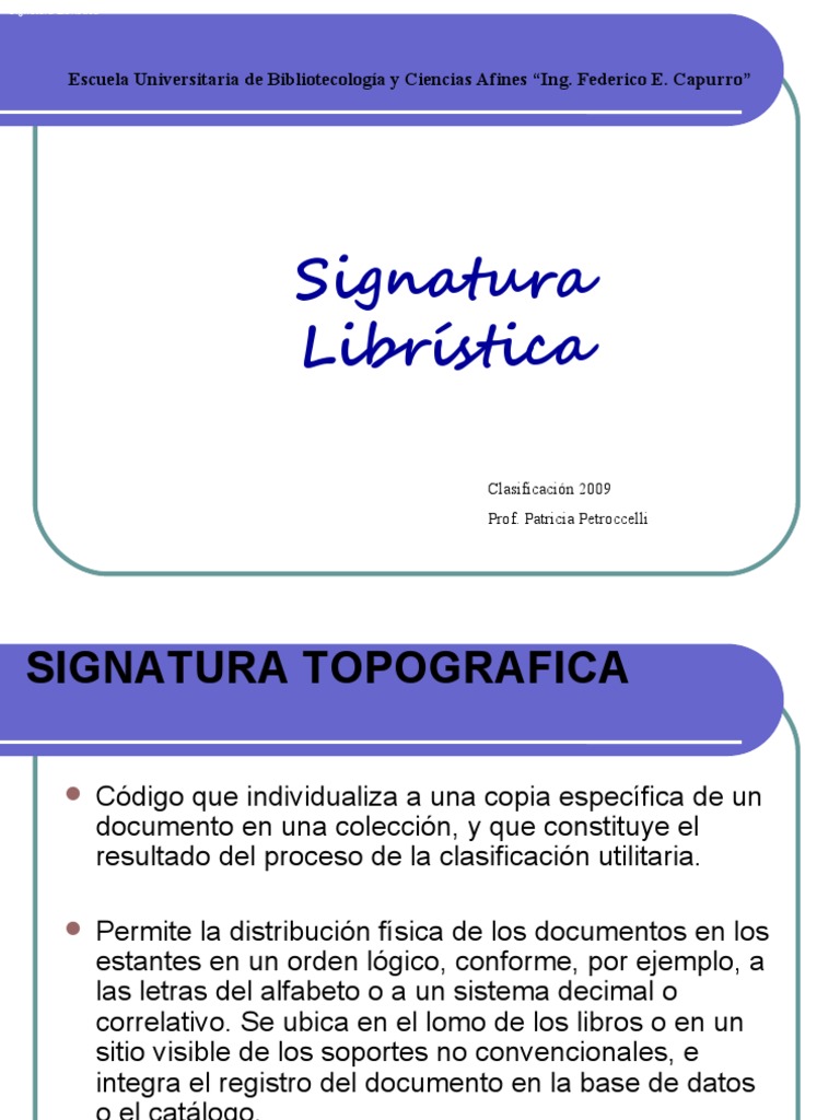 Signatura Libristica Teorico | PDF | La ciencia de la biblioteca ...