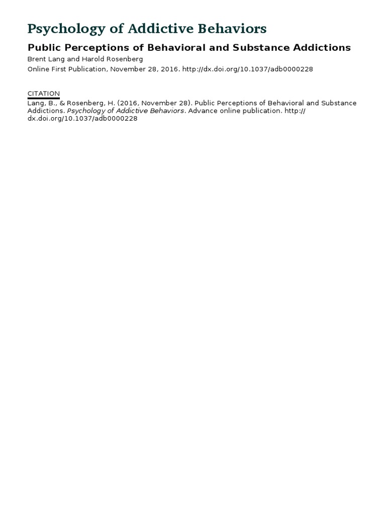 2017 - Public Perceptions of Behavioral and Substance Addictions | PDF ...
