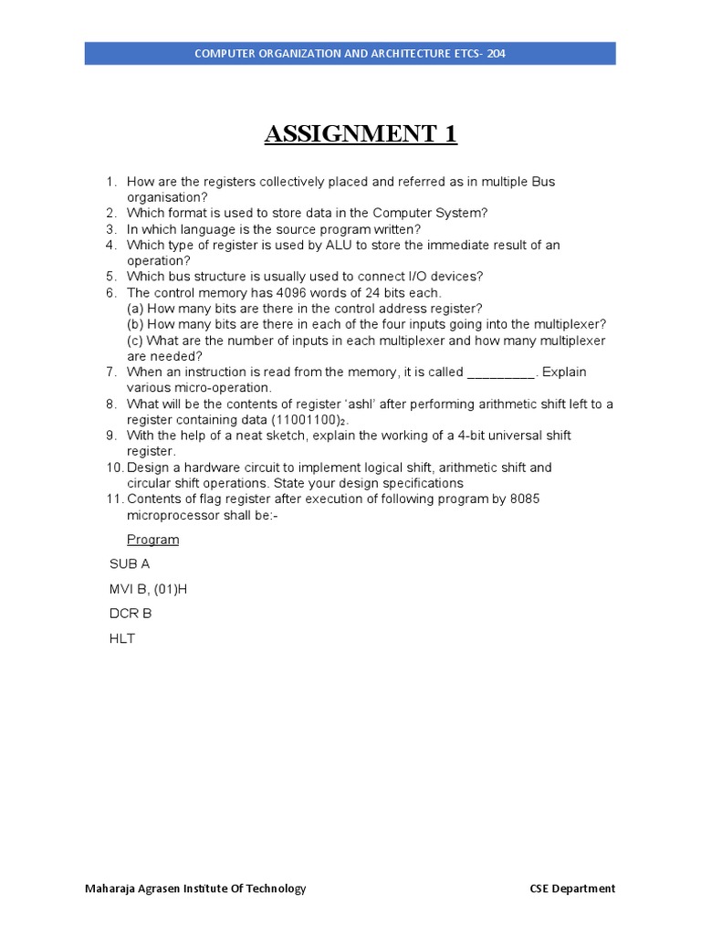 Assignment COA ETCS-204 | PDF | Cache (Computing) | Central Processing Unit