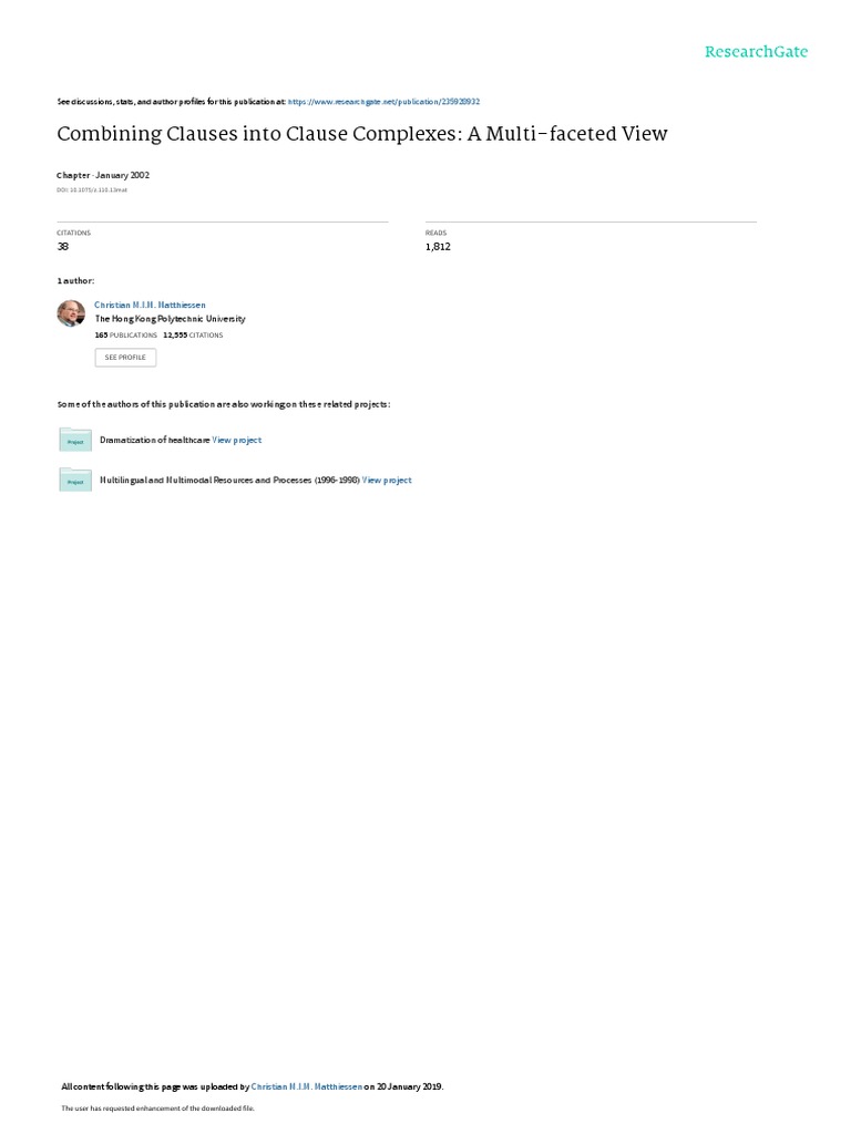 Combining Clauses Into Clause Complexes: A Multi Faceted View | PDF ...