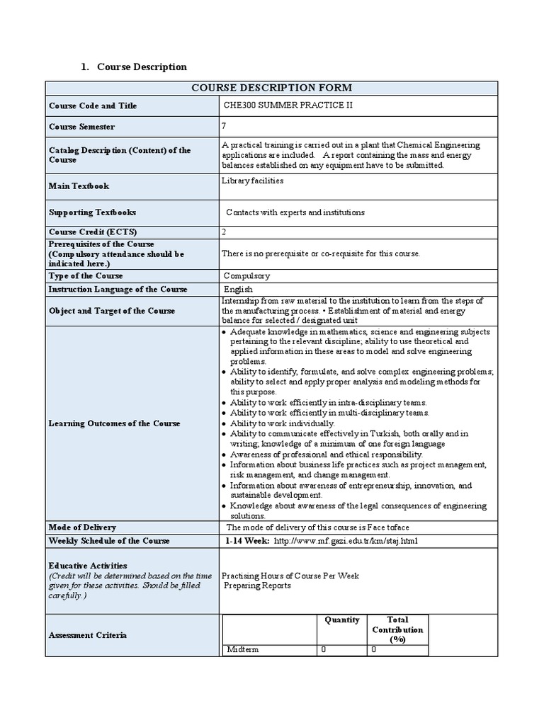 Course Description Course Description Form | PDF | Engineering ...