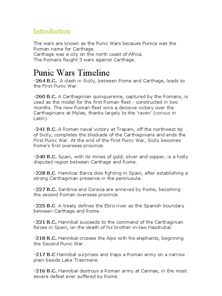 Timeline of the Punic Wars | PDF