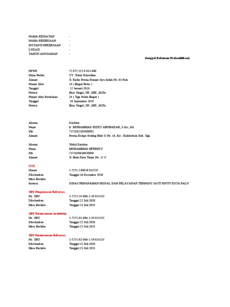 Dokumen PQ CV. Tritek Konsultan Tahun 2021 | PDF