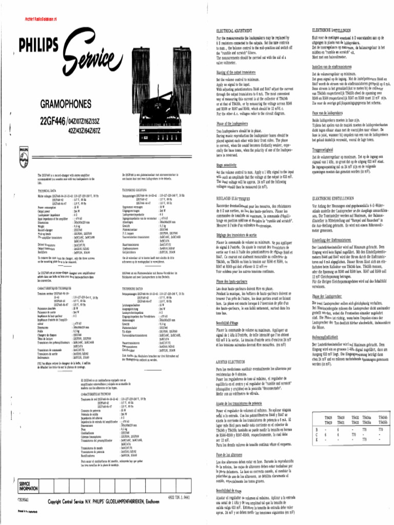 Philips Stereo gramophon-22GF446 | PDF