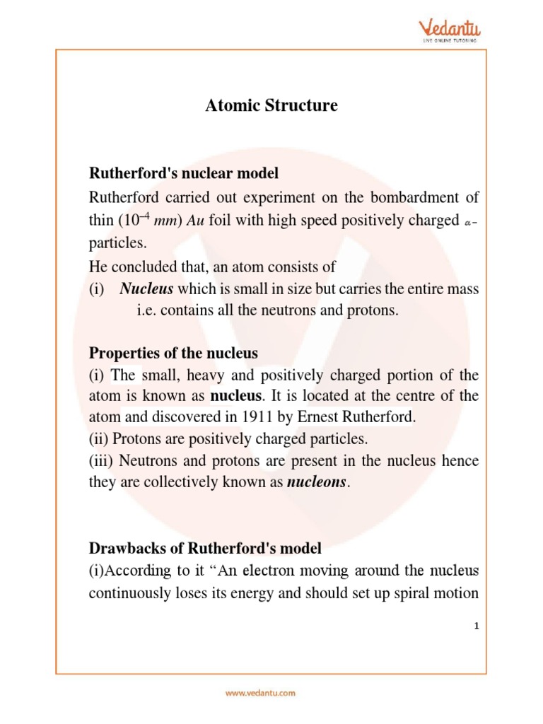 JEE Main Atomic Structure Revision Notes - Free PDF Download | PDF ...
