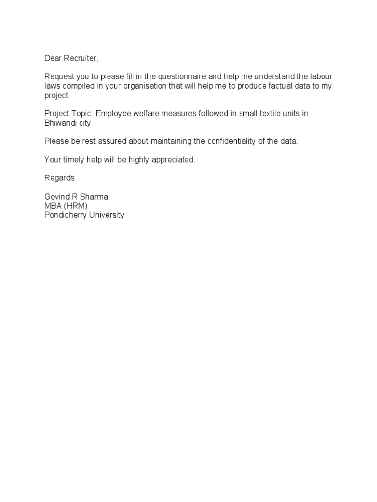 Employee Welfare Questionnaire | PDF | Employment | Welfare