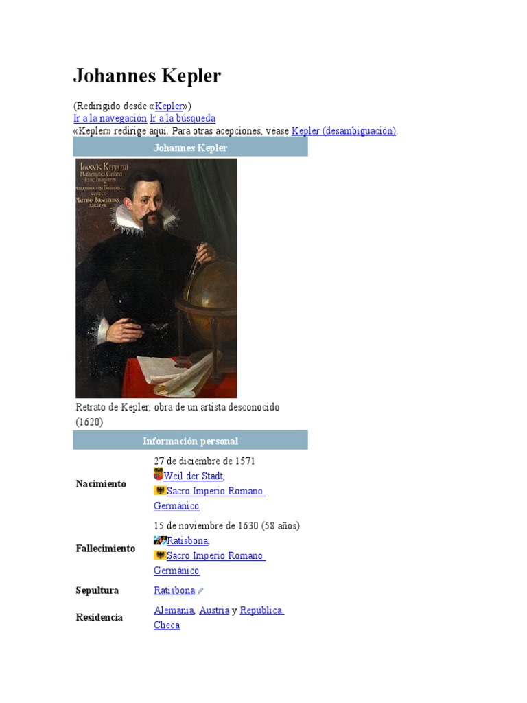Johannes Kepler Pdf Johannes Kepler Astronomía