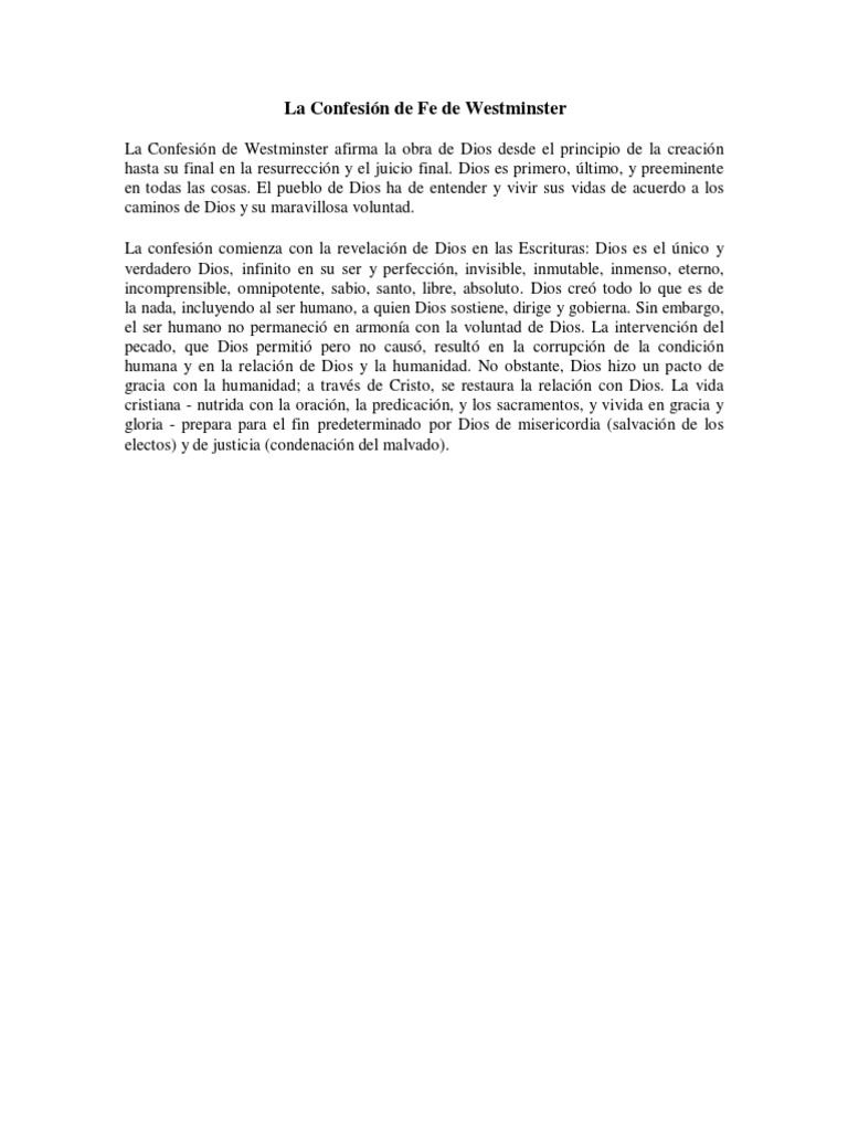 Confesion de Fe de Westminster | Descargar gratis PDF | Pecado | Gracia ...