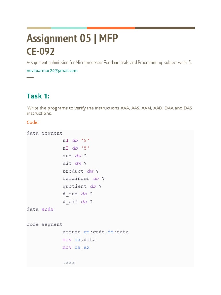 Assignment 05 - MFP: Task 1 | PDF | Subtraction | Computer Programming