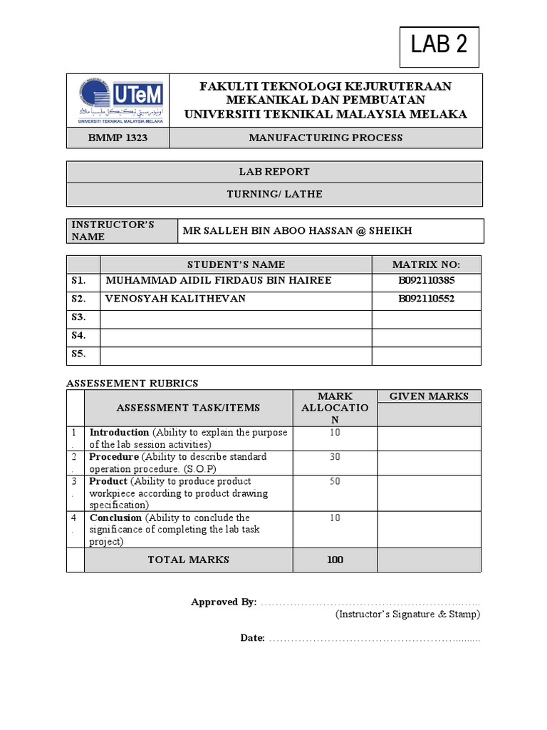 Lab Report Lathe (Sem 2) | PDF | Machining | Metalworking