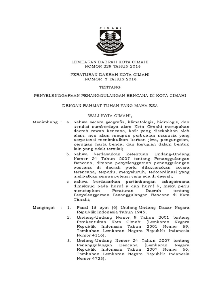 Penanggulangan Bencana Kota Cimahi | PDF | Politik