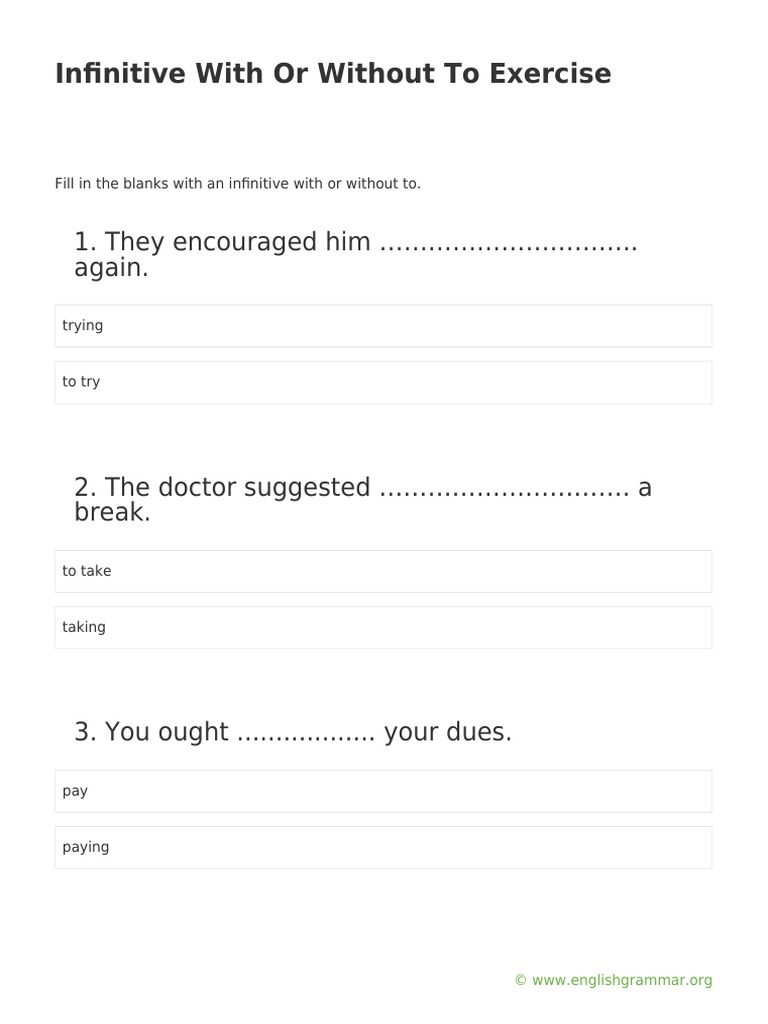 110infinitive With or Without To Exercise | PDF