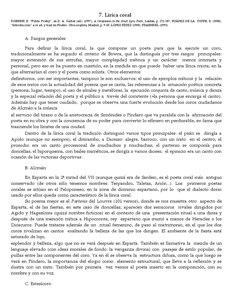 Características de la lírica coral griega | PDF | Poesía | Esparta