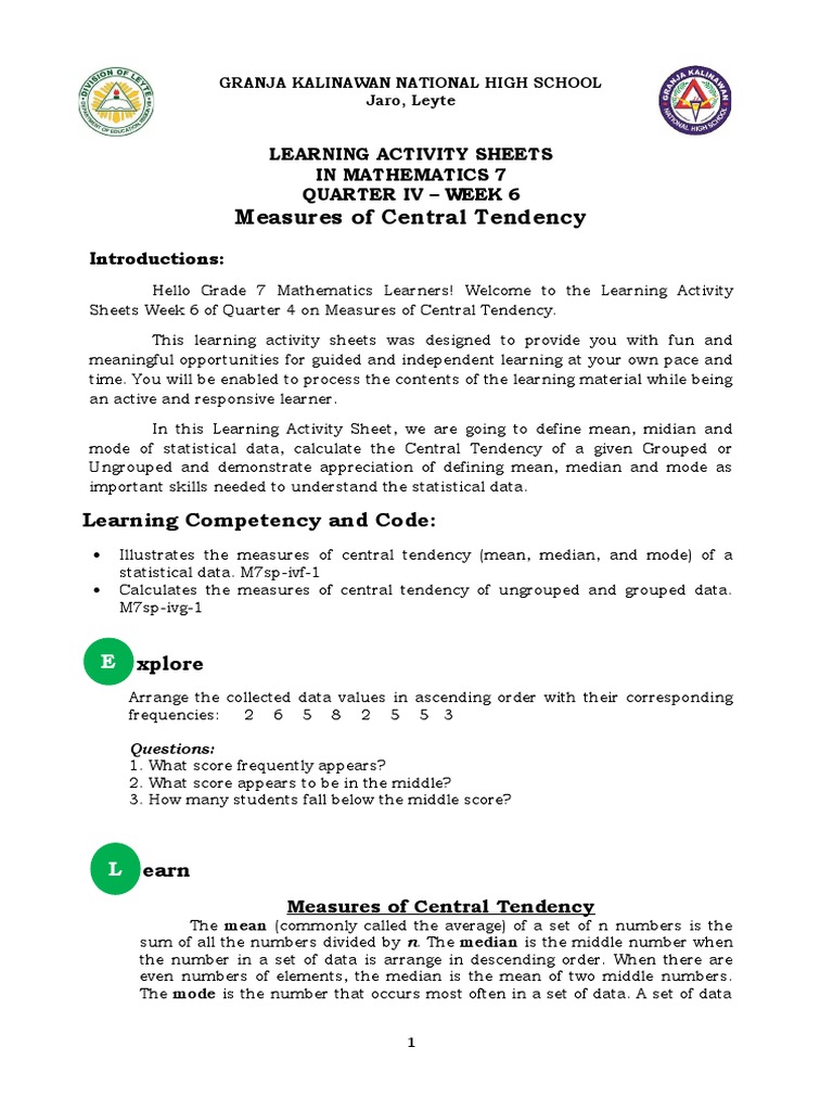 Math-7 Q4 W6 | PDF | Mean | Mode (Statistics)