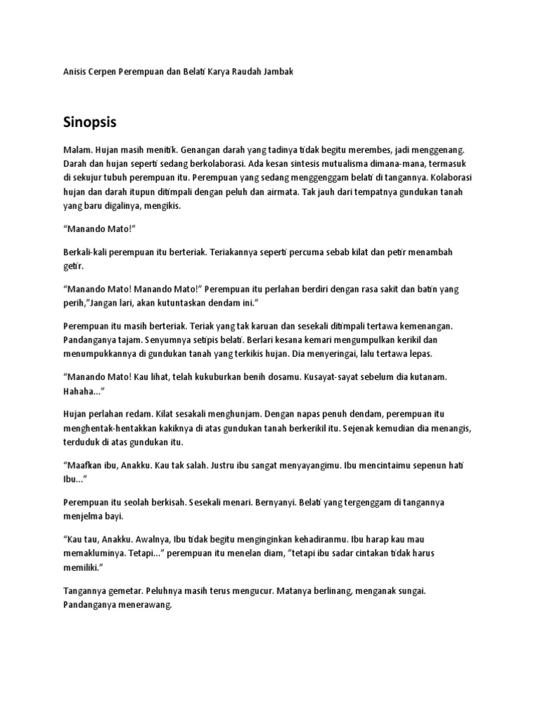 Anisis Cerpen Perempuan Dan Belati Menanti Simbolon Pdf