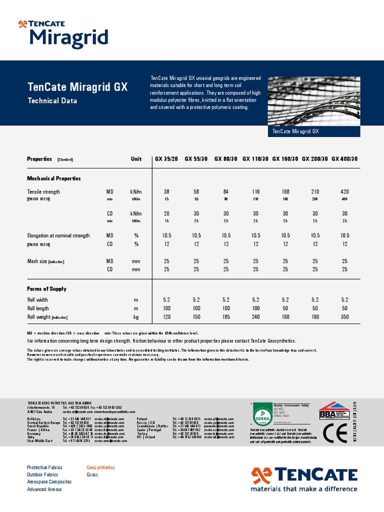 TenCate Miragrid GX Uniaxial TechnicalData EN 502168 | PDF | Materials ...