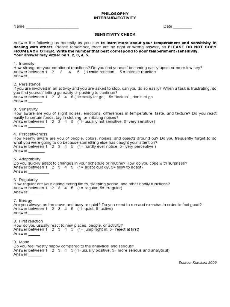 12 PHILOSOPHY Sensitivity Check | PDF | Temperament | Neuroscience
