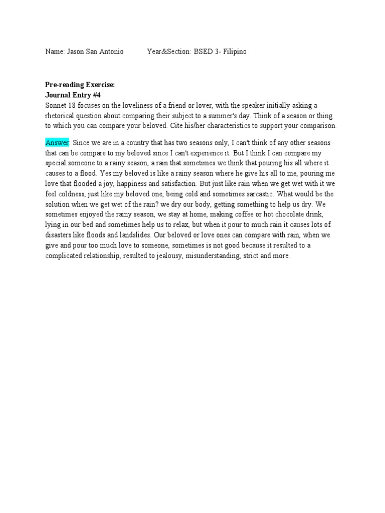 Pre-Reading Exercise: Journal Entry #4 | PDF