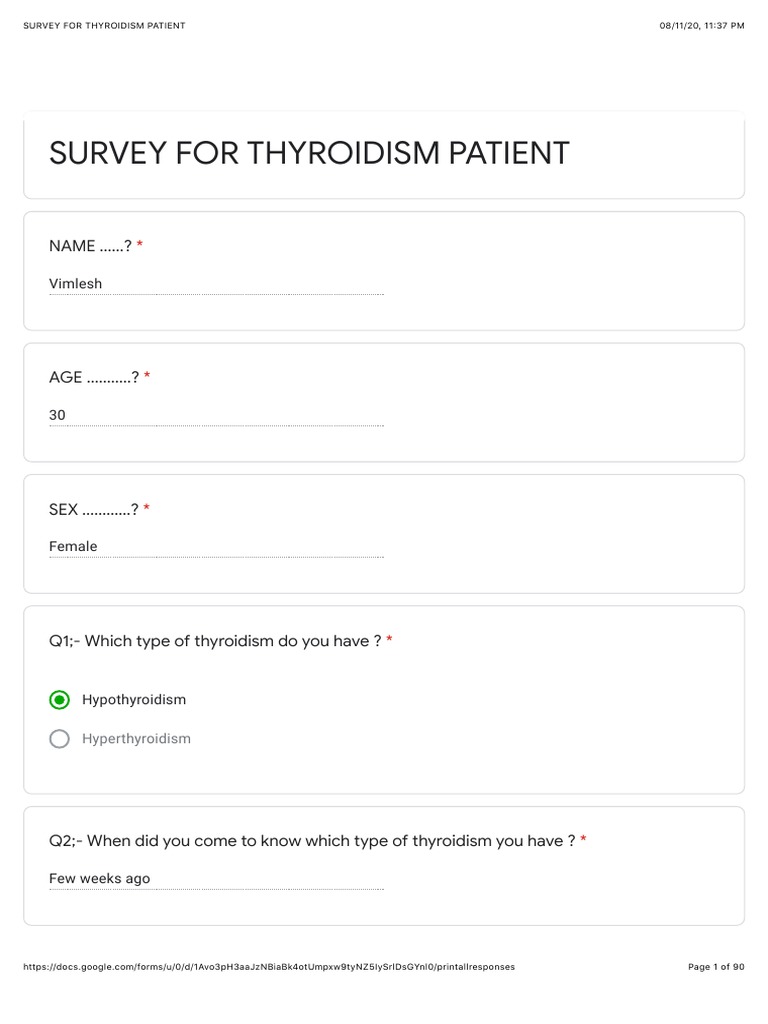SURVEY FOR THYROIDISM PATIENT 1111 | PDF | Hypothyroidism | Hyperthyroidism