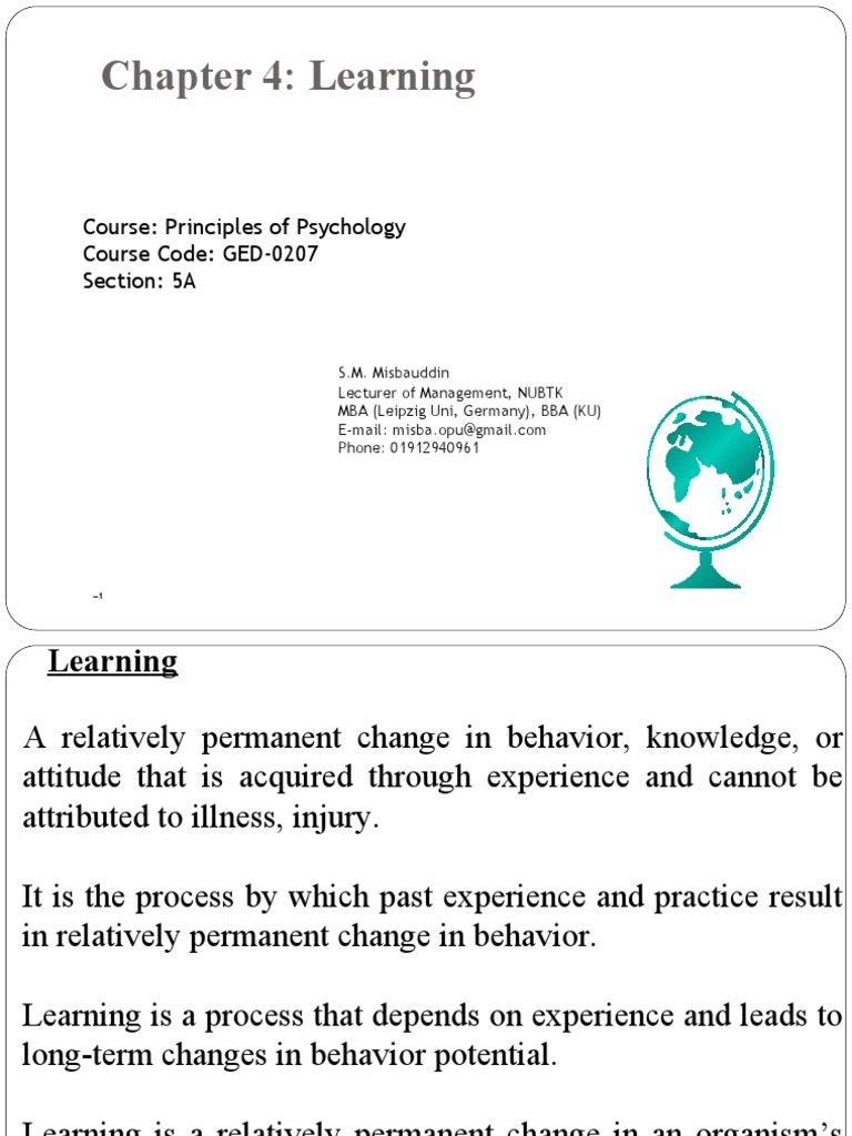 Chapter 4: Learning: Course: Principles of Psychology Course Code: GED-0207 Section: 5A | PDF ...