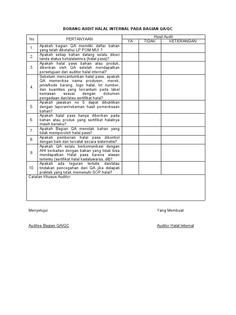 Form Ceklis Halal | PDF | Bisnis