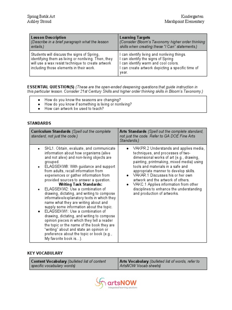 Smart Artsnow Lesson Plan Stroud K | PDF | Books | Behavior Modification