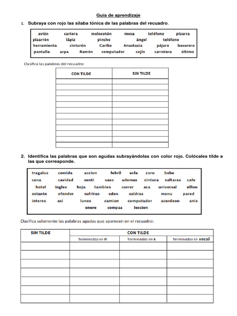 Guia Cuarto Básico-Acentuación | PDF