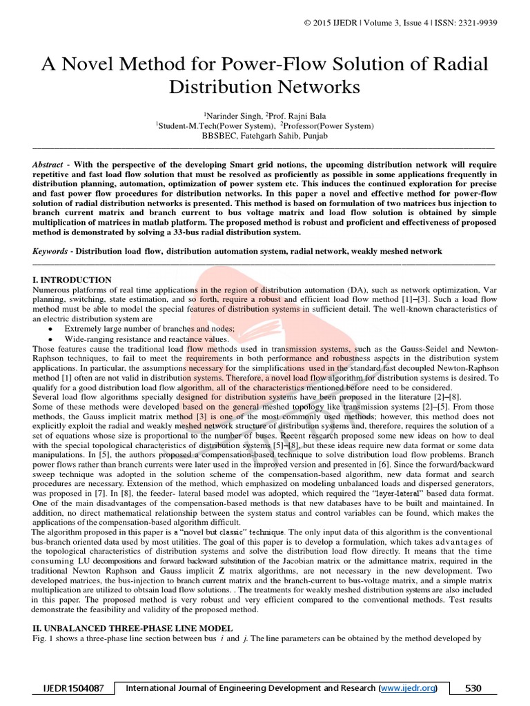 A Novel Method For Power Flow Solution Of Radial Distribution Networks Pdf Matrix