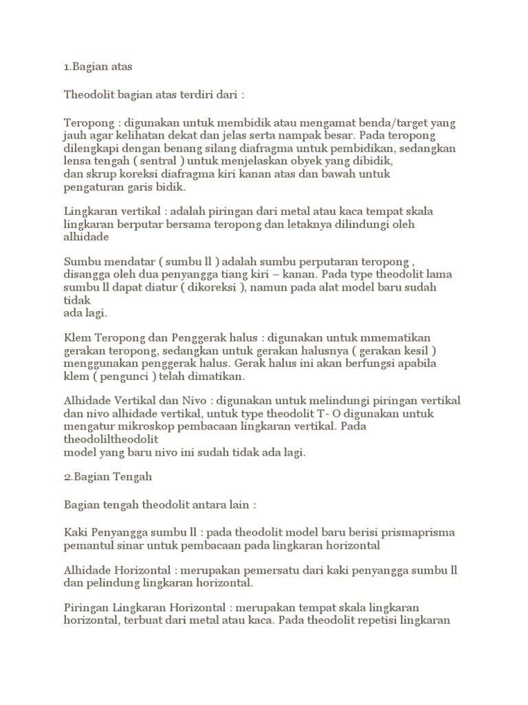Fungsi Bagian-Bagian Theodolit | PDF