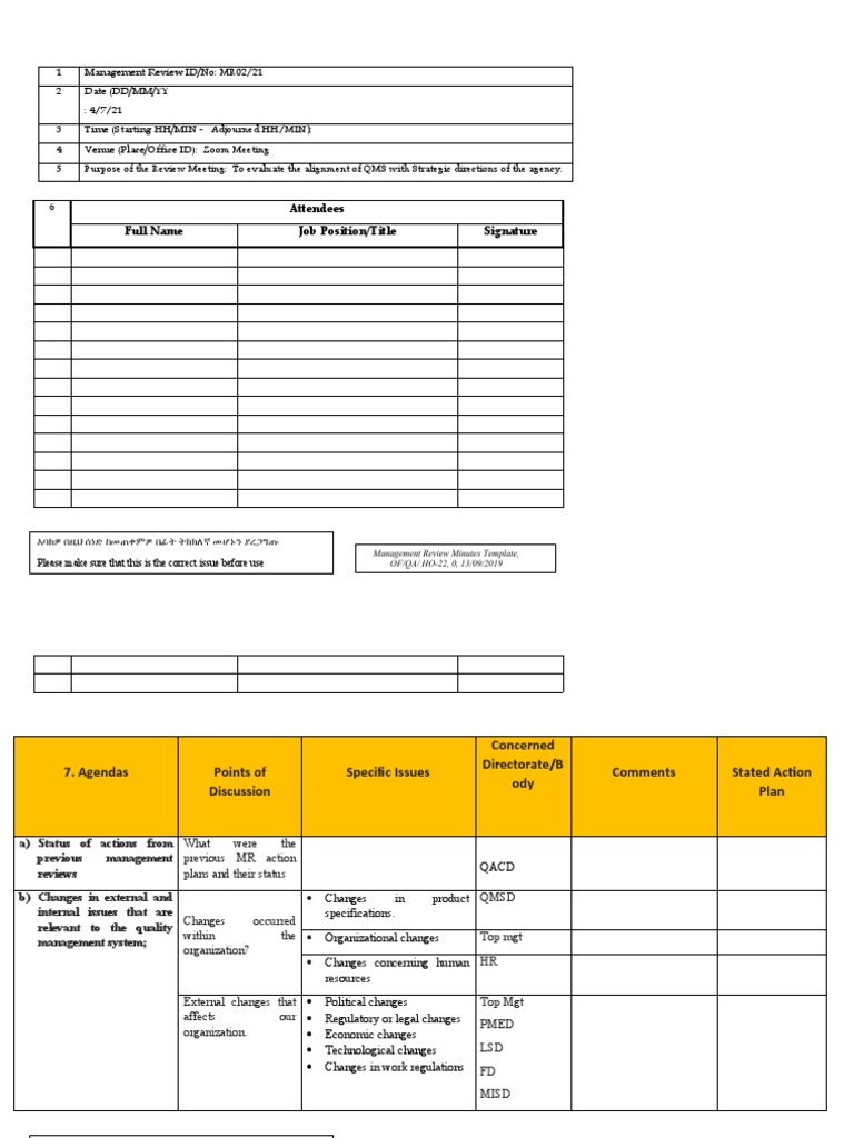 Management Review Minutes Template | PDF | Audit | Economies