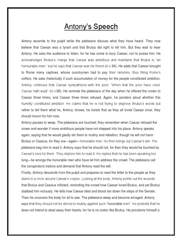 Antony's Speech | PDF | Mark Antony | Julius Caesar