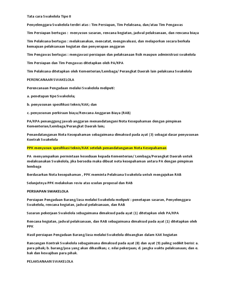 Tata Cara Swakelola Tipe II | PDF